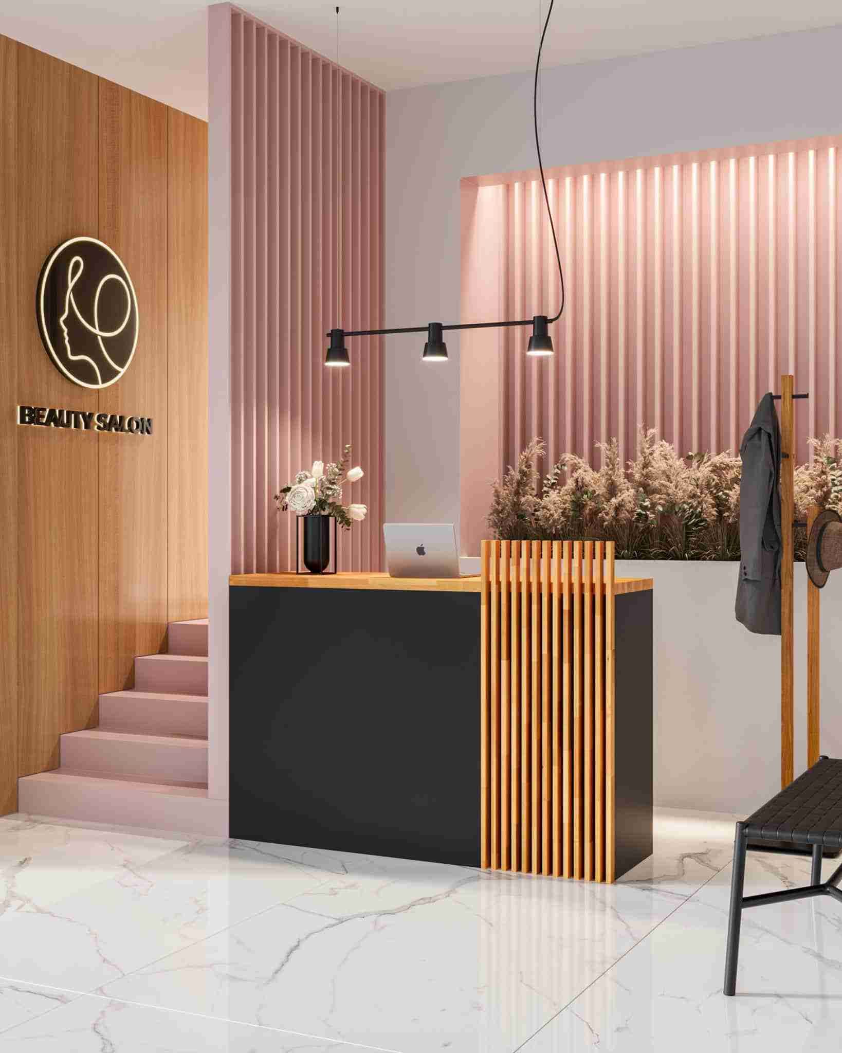 Mała lada recepcyjna z lamelami. Nowoczesna recepcja loft 🖤