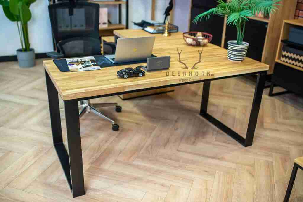 Biurko narożne z drewnianym blatem premium loft industrialne