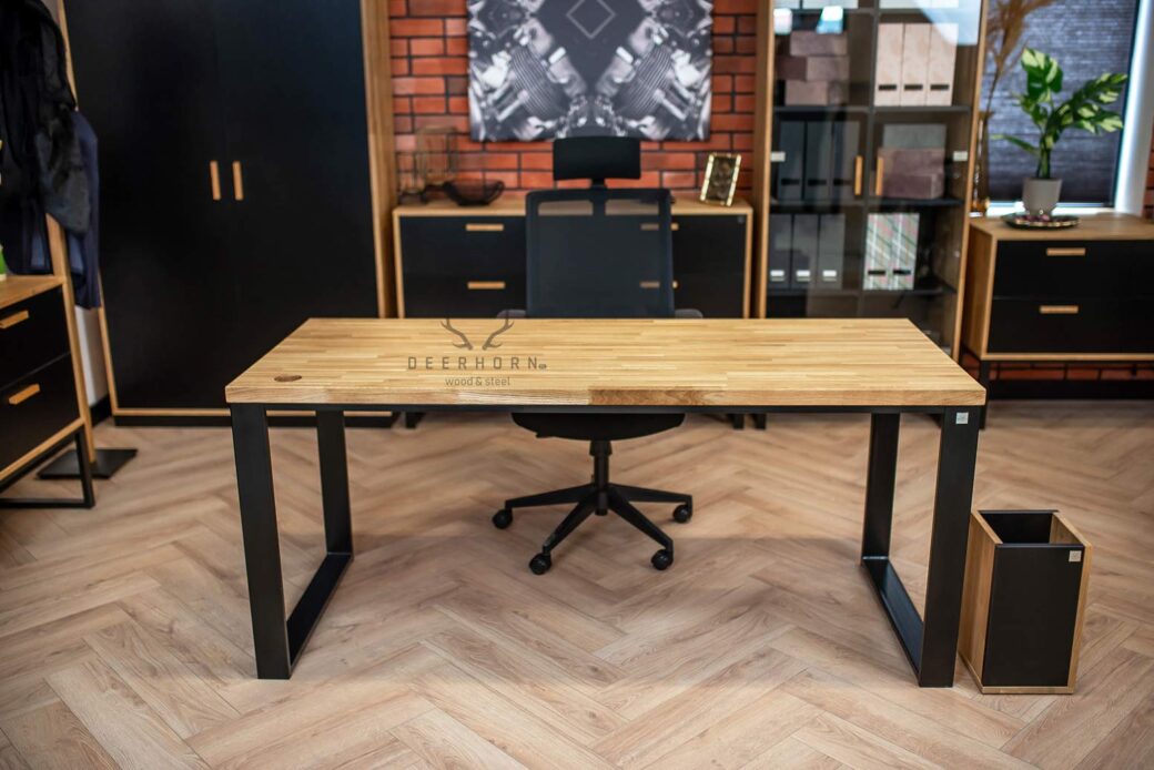 Biurko minimalistyczne loft industrialne z drewna i metalu